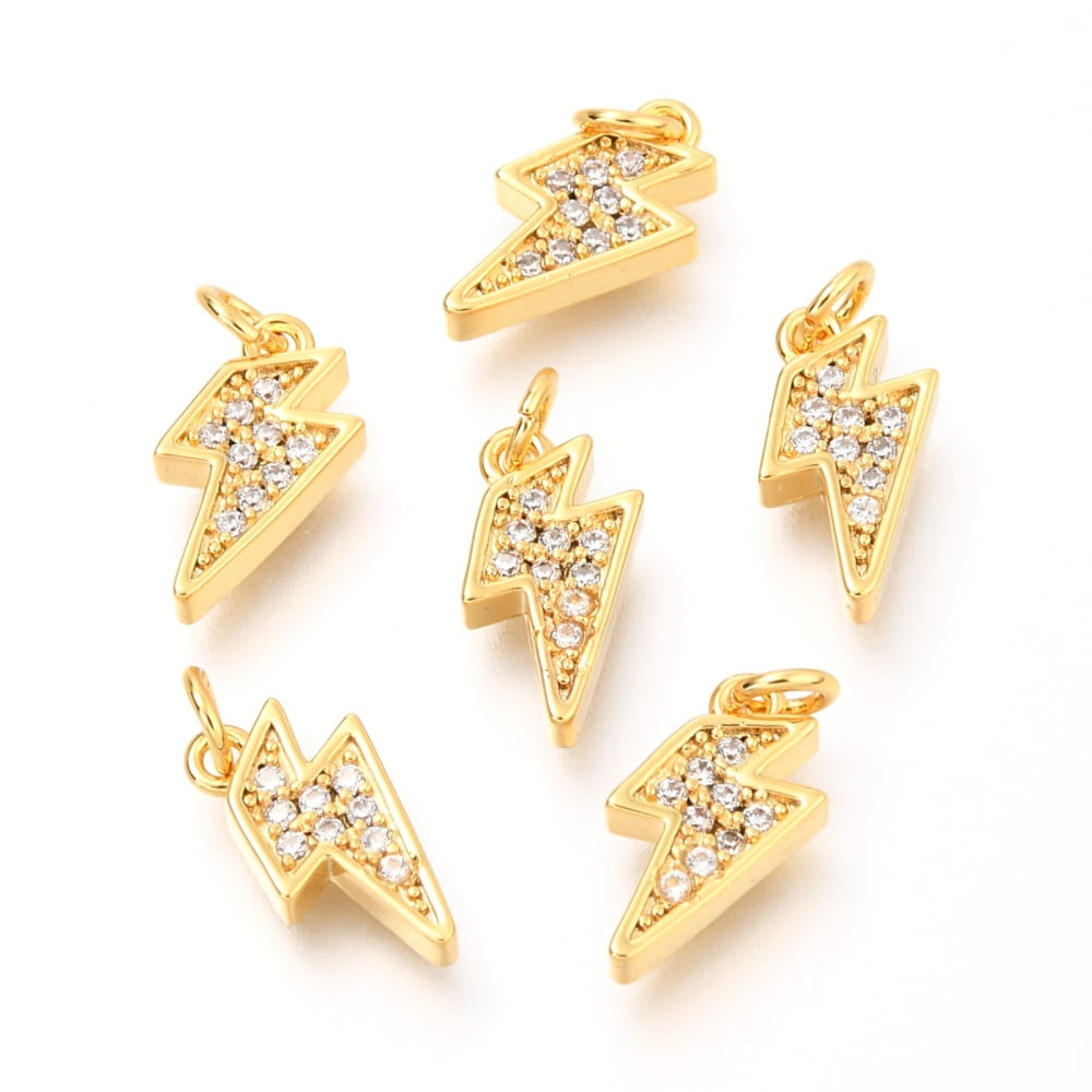 Brass Micro Pave Clear Cubic Zirconia Charms with Jump Rings Lightning ...