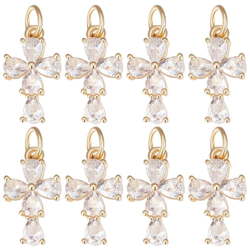 Brass Micro Pave Clear Cubic Zirconia Charms with Jump Rings Teardrop ...