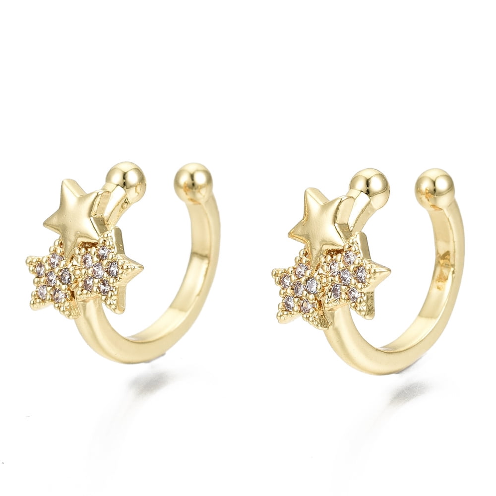Brass Micro Pave Clear Cubic Zirconia Cuff Earrings Nickel Free Star ...