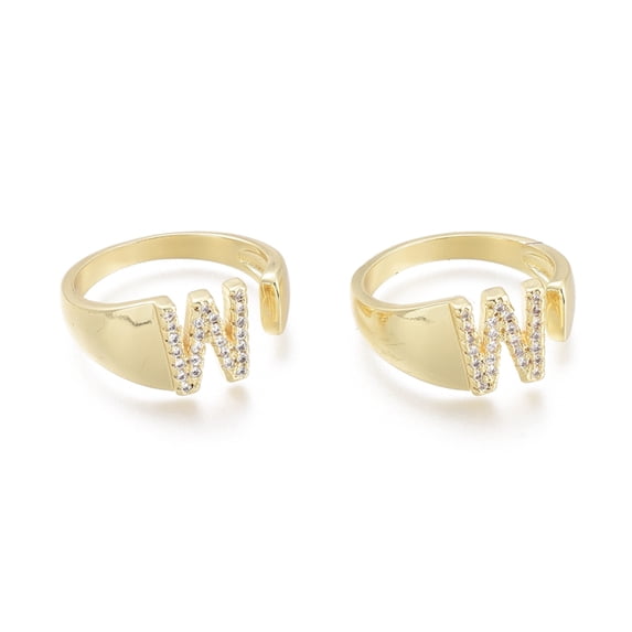 Brass Micro Pave Clear Cubic Zirconia Cuff Rings Open Rings Letter Real ...