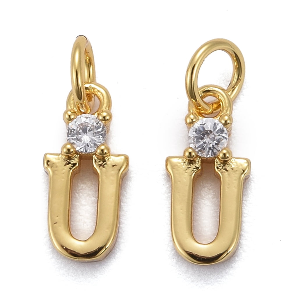 Brass Micro Pave Clear Cubic Zirconia Pendants with Jump Rings Real 18K ...