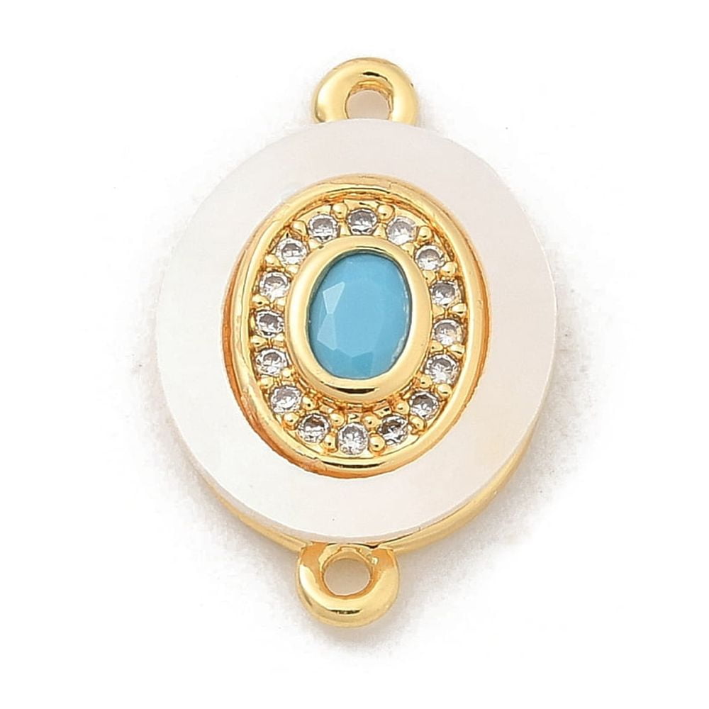 Brass Micro Pave Clear Cubic Zirconia & Shell Connector Charms with Sky ...