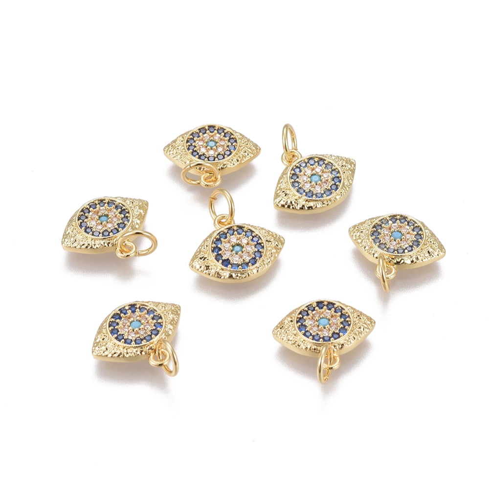 Brass Micro Pave Cubic Zirconia Charms Eyes Colorful Golden 11x13x2mm ...