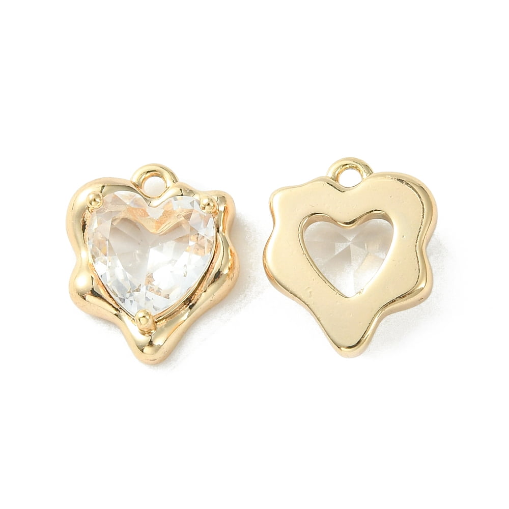 Brass Micro Pave Cubic Zirconia Charms Heart Charm Real 18K Gold Plated ...