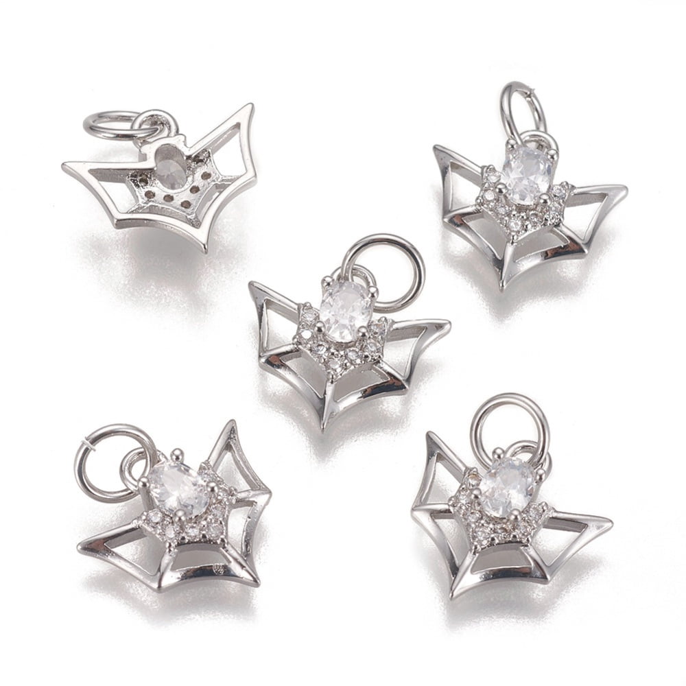 Brass Micro Pave Cubic Zirconia Charms Long-Lasting Plated Bat Clear ...