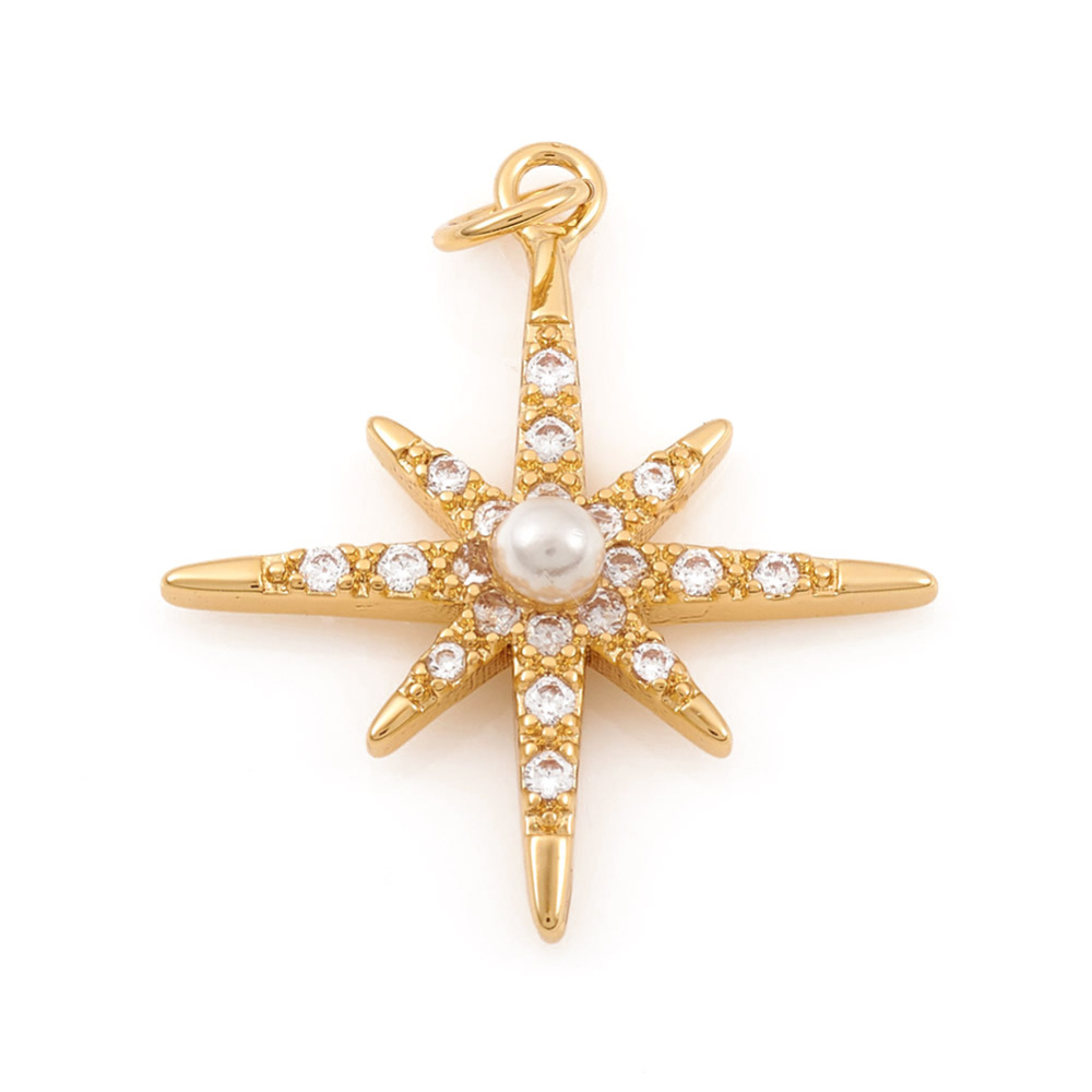 Brass Micro Pave Cubic Zirconia Charms with Plastic Imitation Pearl and ...