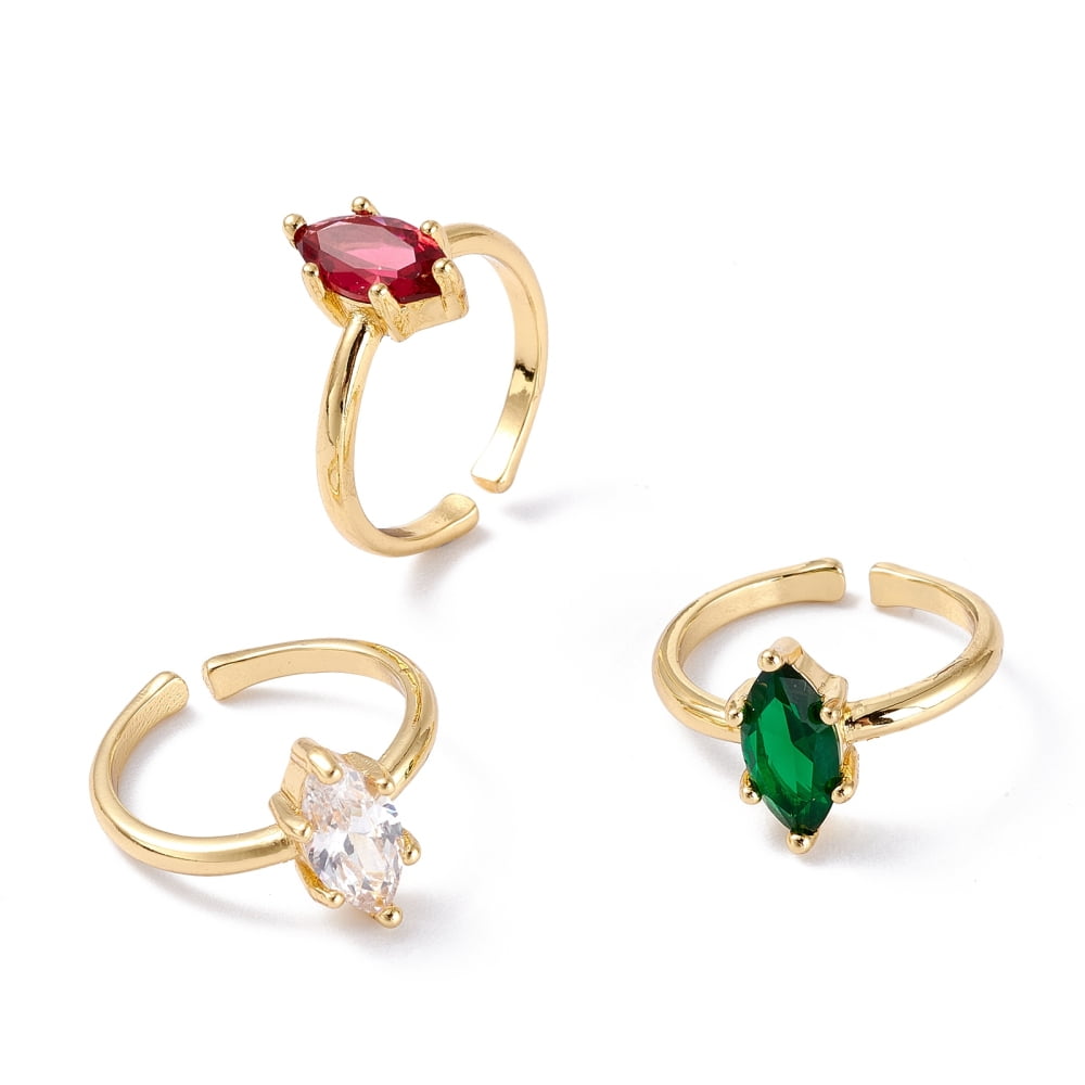 Brass Micro Pave Cubic Zirconia Cuff Rings Open Solitaire Rings Long ...