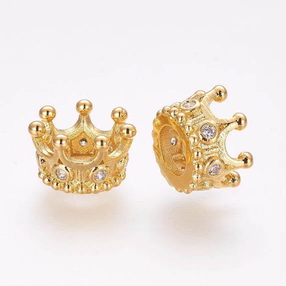 Brass Micro Pave Cubic Zirconia European Beads Large Hole Beads Golden ...