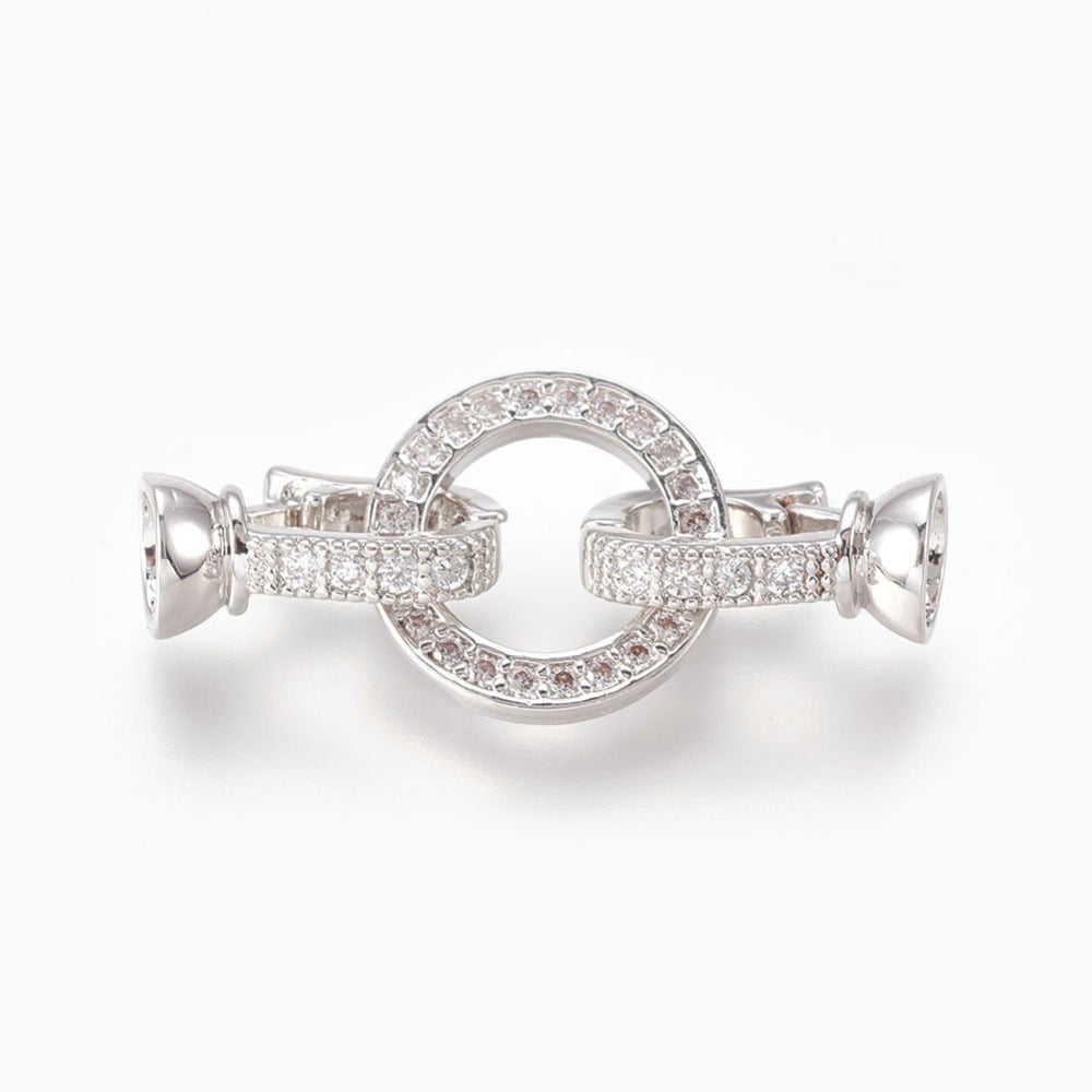 Brass Micro Pave Cubic Zirconia Fold Over Clasps Flat Round Clear Real ...