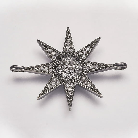 Brass Micro Pave Cubic Zirconia Links Star Gunmetal 31x24x3mm Hole: 2mm ...