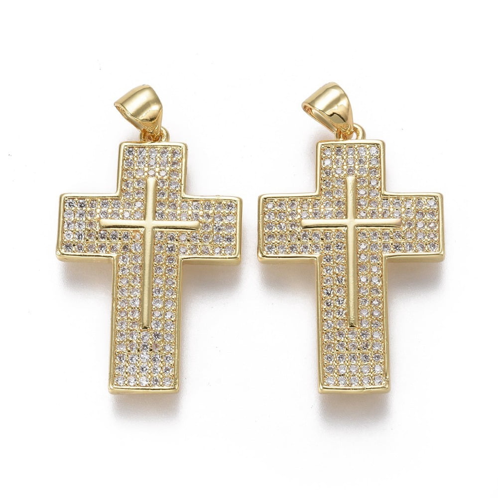 Brass Micro Pave Cubic Zirconia Pendants Cross Clear Real 18K golden ...