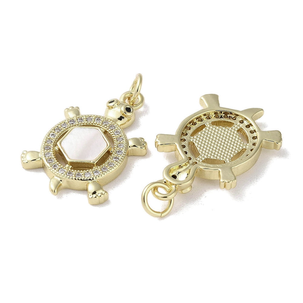 Brass Micro Pave Cubic Zirconia Pendants Natural Shell Tortoise Charms ...