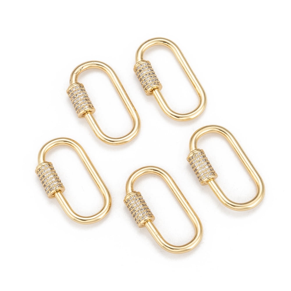 Brass Micro Pave Cubic Zirconia Screw Carabiner Lock Charms for ...