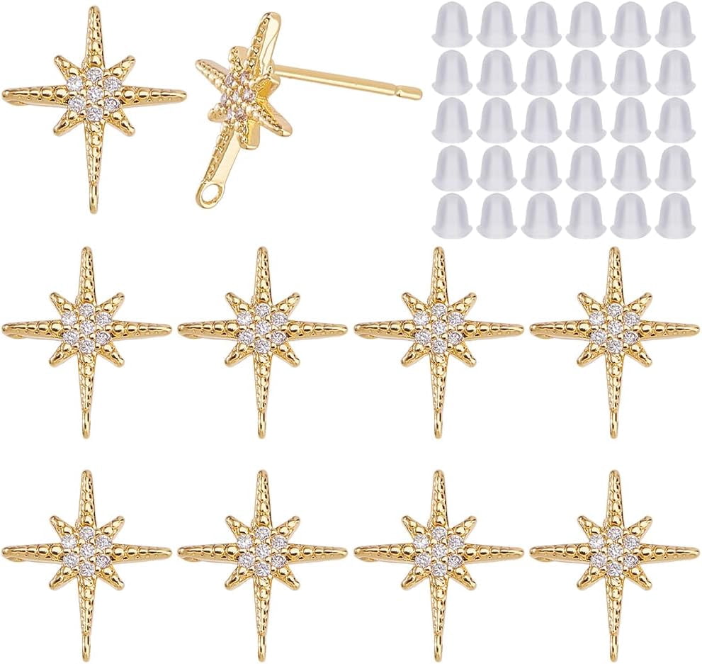 Brass Micro Pave Cubic Zirconia Stud Earring Findings Star Nickel Free ...