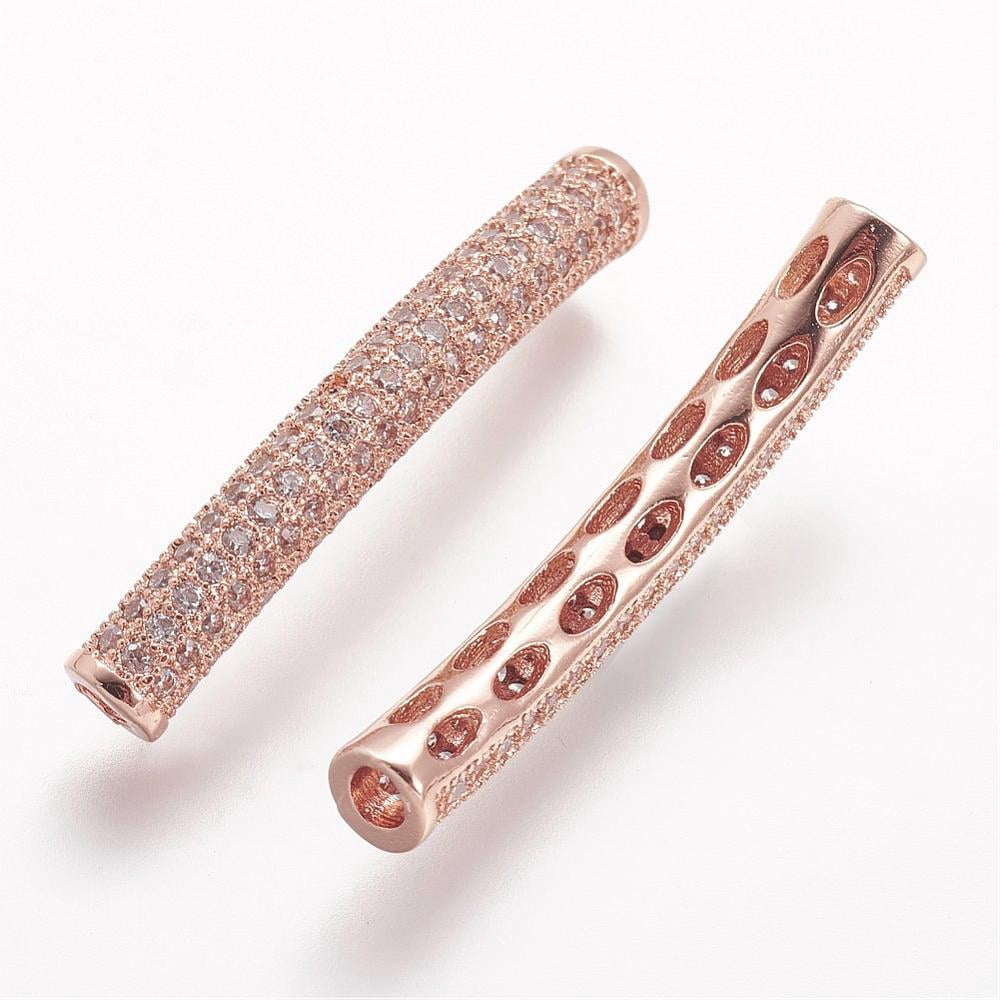 Brass Micro Pave Cubic Zirconia Tube Beads Tube Curved Clear Rose ...
