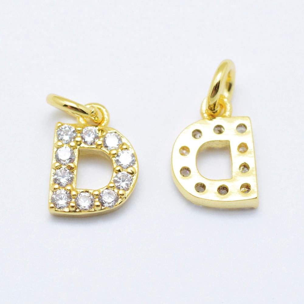 Brass Micro Pave Grade AAA Cubic Zirconia Charms Letter D Cadmium Free ...