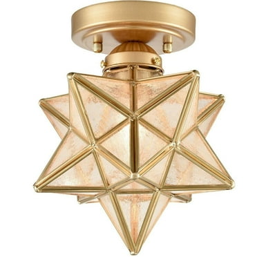 Brass Moravian Star Light Flush Mount Celing Lights Seeded Glass Shade ...