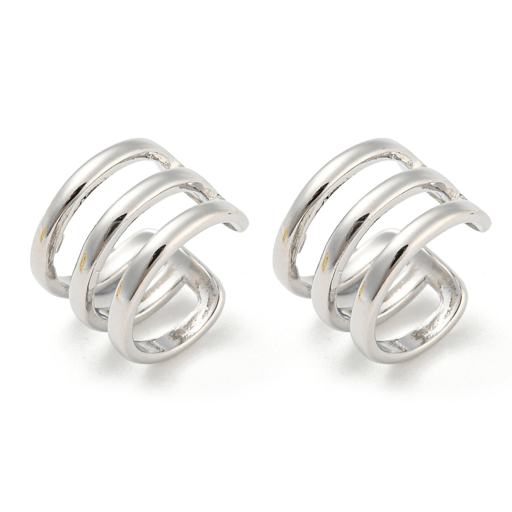 Brass Multi Lines Cuff Earrings Non Piercing Earrings Platinum 12x9x12 ...