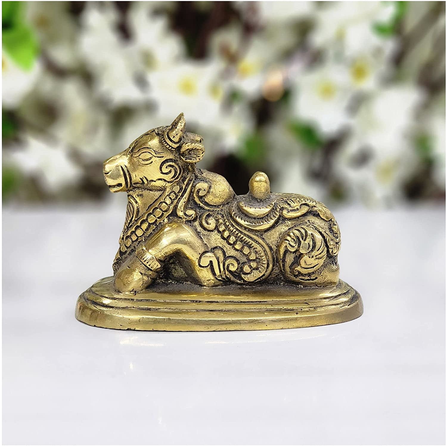 Brass Nandi Statue in Brass Sitting Nandi Statue Sacred Bull Gatekeeper ...