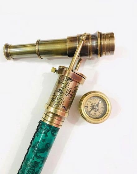 Brass Nautical Telescope Spyglass with Green Leather Grip – Vintage ...