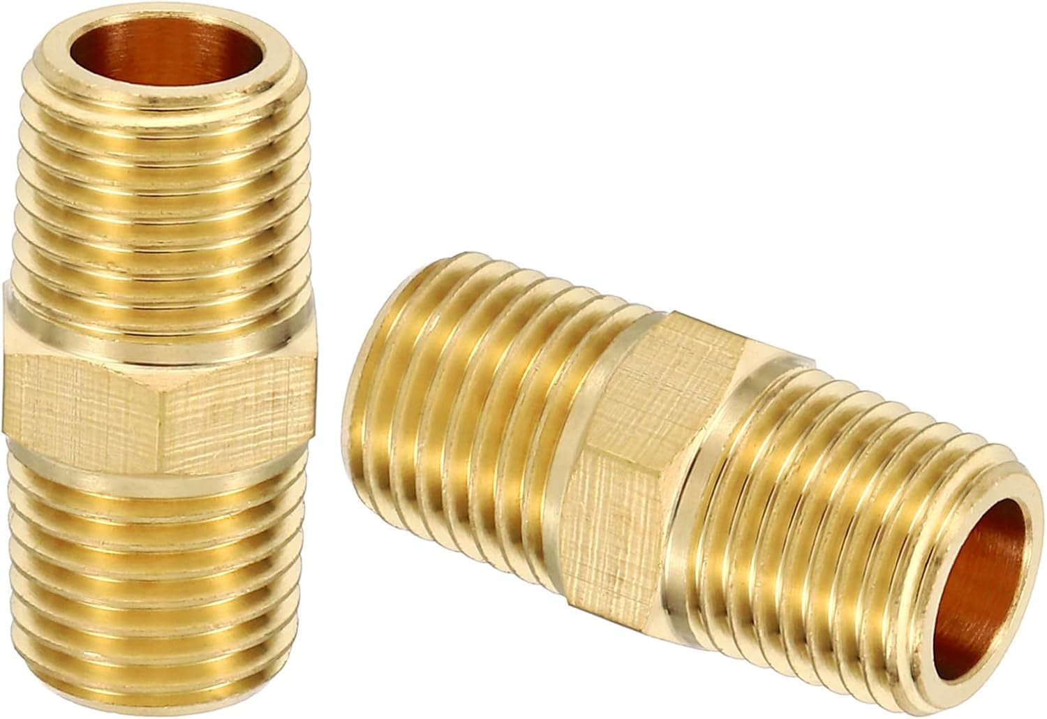 Brass Nipple Pipe Fittings, 1/4" BSPT x 1/4" NPT Male Thread Hex Tubing ...