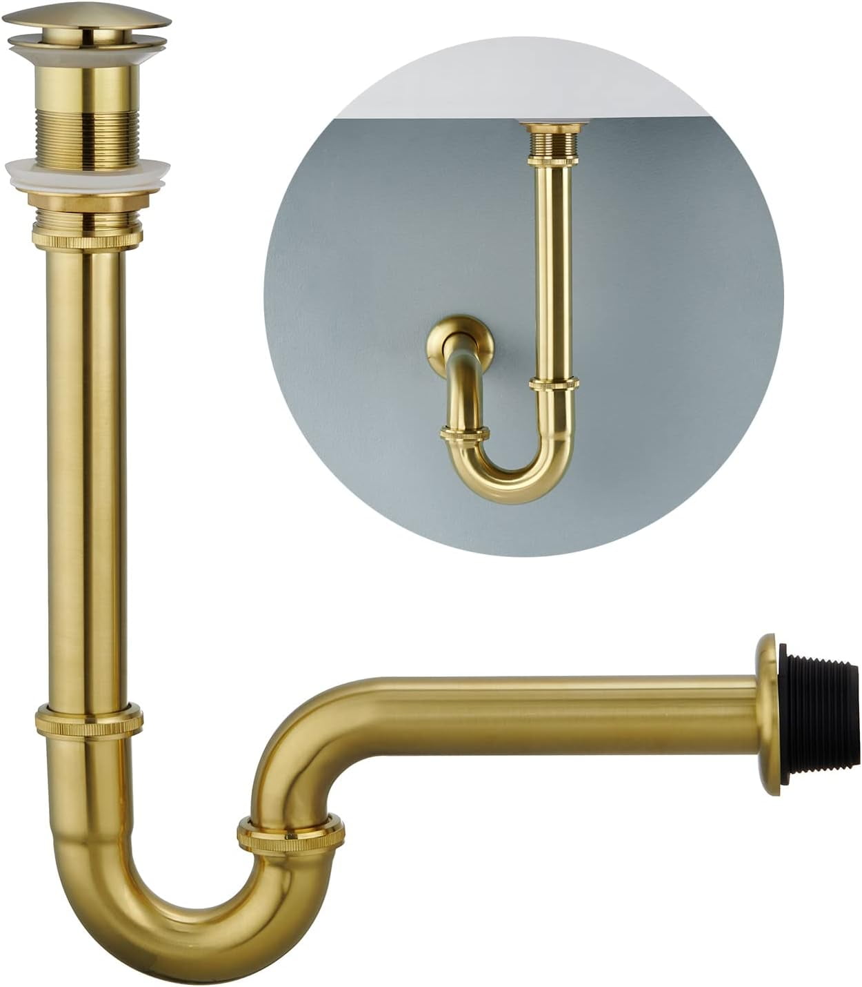 Brass P Trap with Bathroom Sink Stopper : 1-1/4 Sink Drain Bottle Trap ...