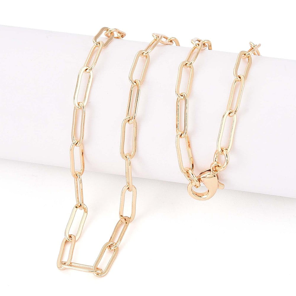 Brass Paperclip Chains Drawn Elongated Cable Chains Necklace Making with Lobster Claw Clasps ...