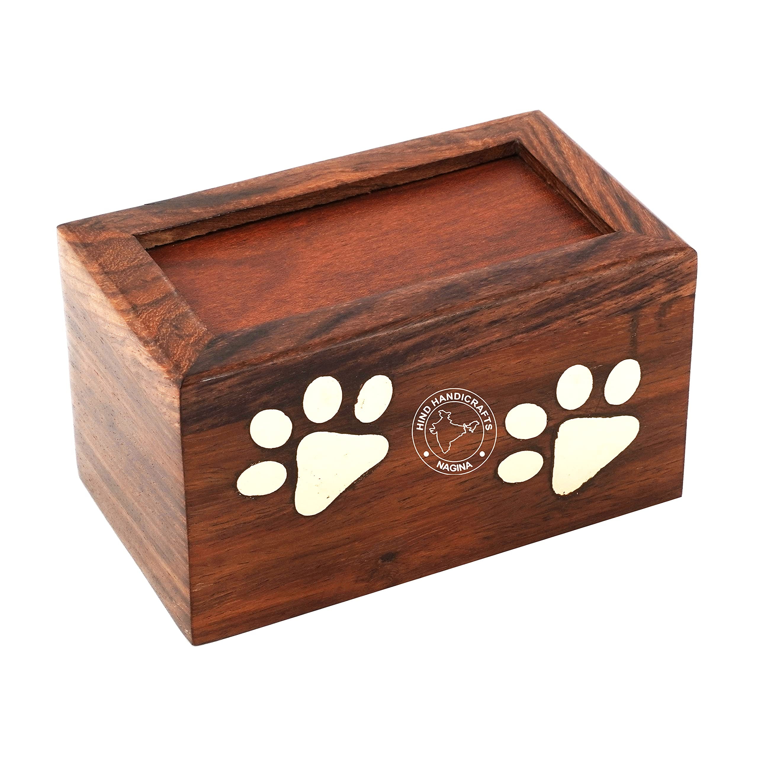 Brass Paw Inlaid Rosewood Pet Urn for Dogs Cats Memorial Keepsake Urns for Ashes, Photo Wooden ...