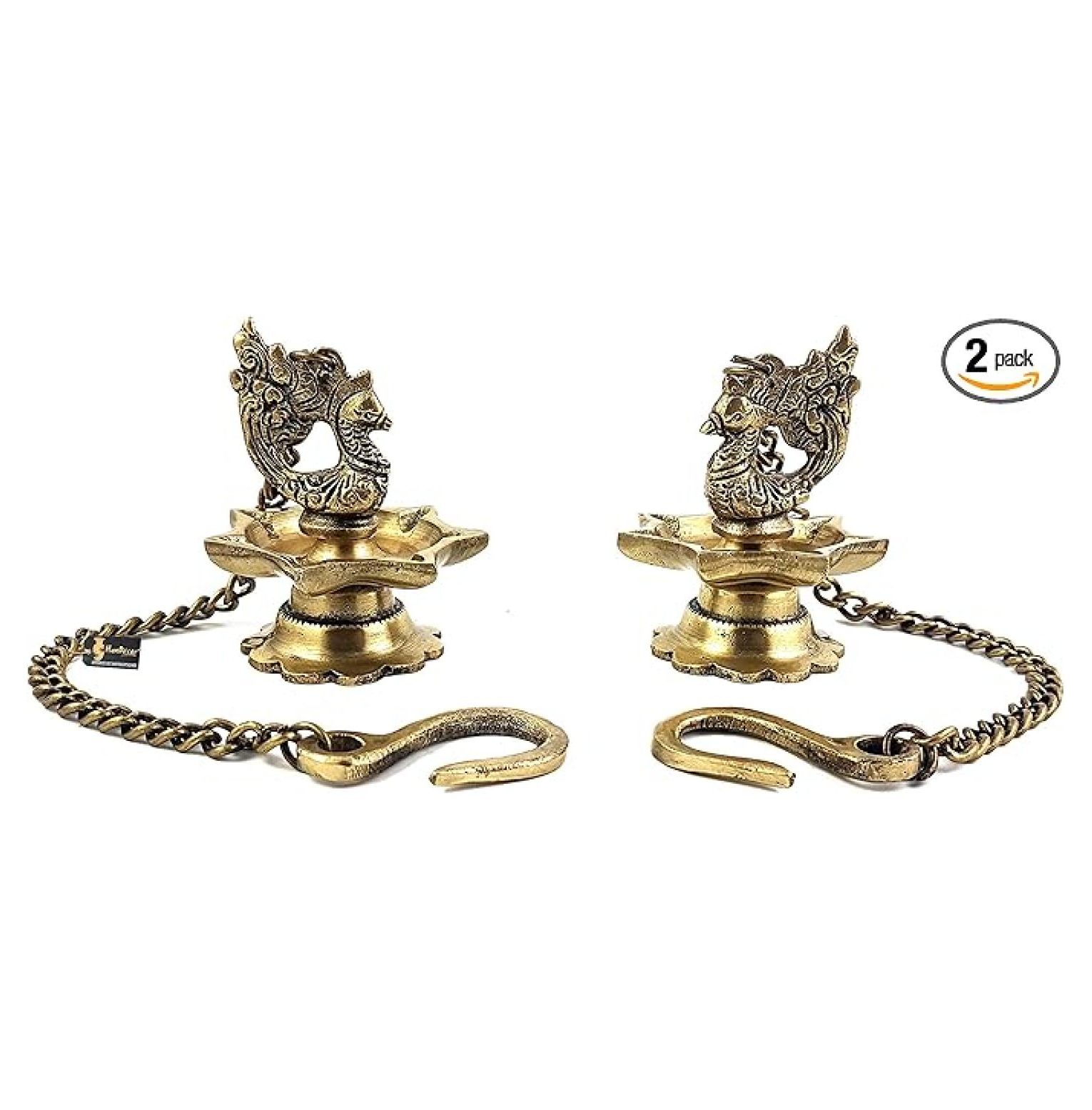 Brass Peacock Hanging Diya Set of 2 - Diwali Decorations, Housewarming ...