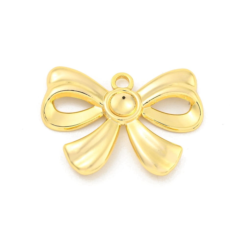 Brass Pendants Bowknot Real 18K Gold Plated 21x28x3mm Hole: 2mm for DIY ...