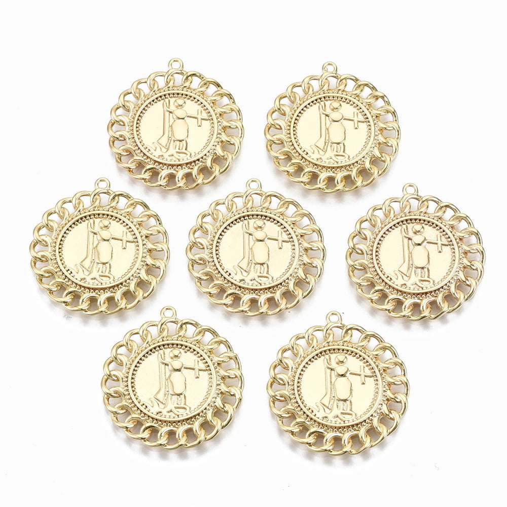 Brass Pendants Flat Round Nickel Free Real 18K golden Plated 24 ...