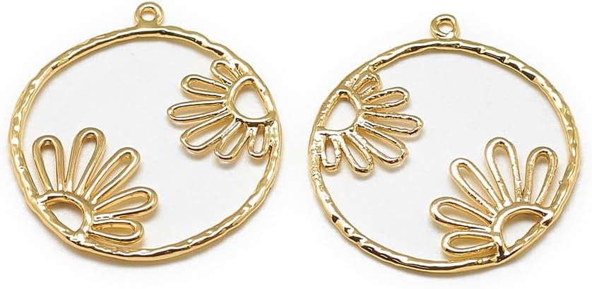 Brass Pendants Flat Round with Flower Real 18K golden Plated 27 ...