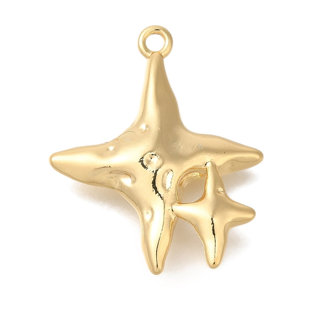 Brass Pendants Star Charms Real 18K golden Plated 22.5x18.5x4mm Hole: 1 ...