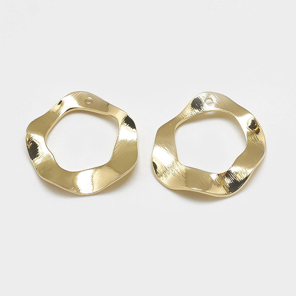 Brass Pendants Waved Ring Real 18K Gold Plated 24.5x23x1mm Hole: 1mm ...