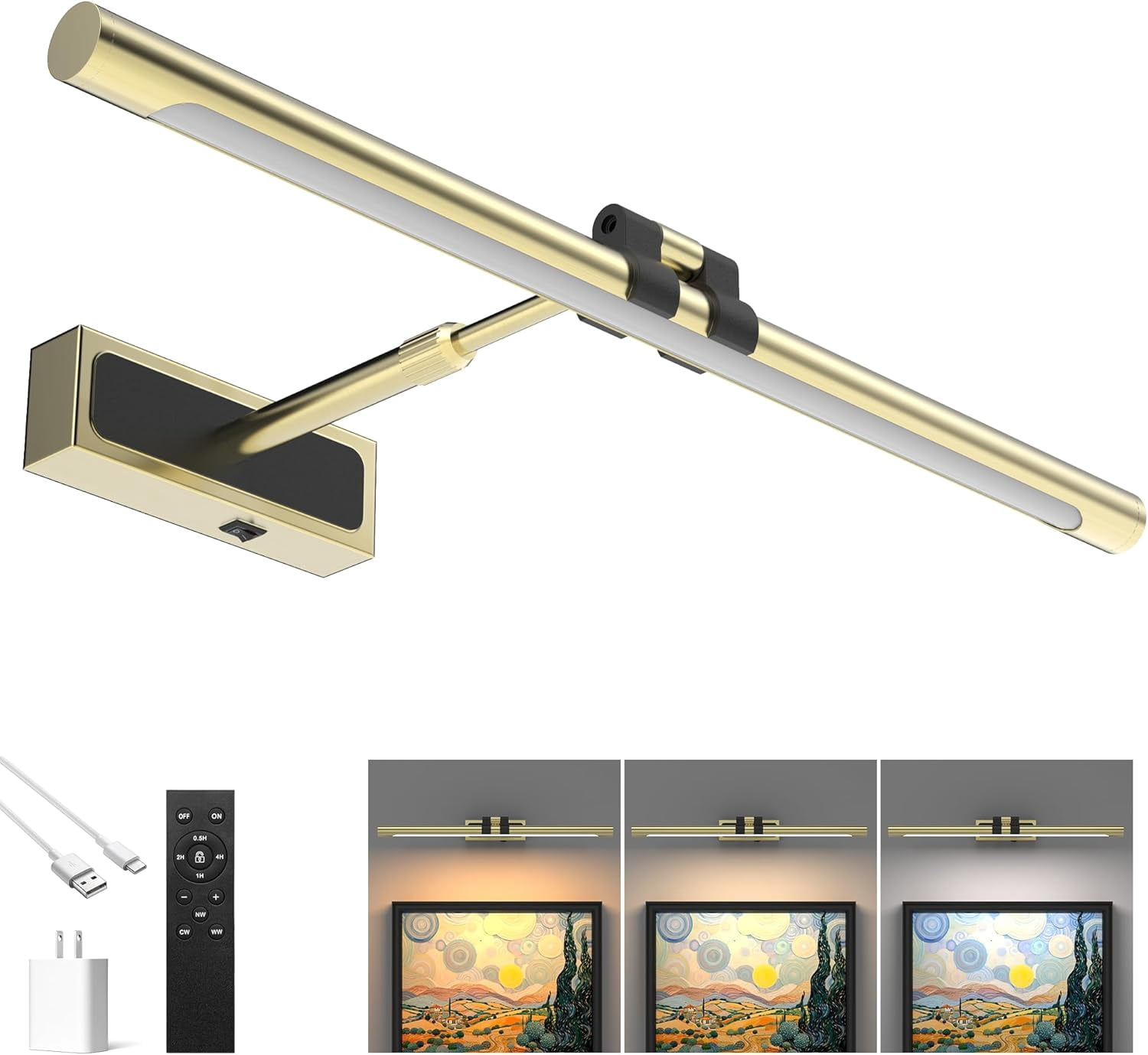Brass Picture Light for Wall - 21inch Dimmable & Art Light with ...