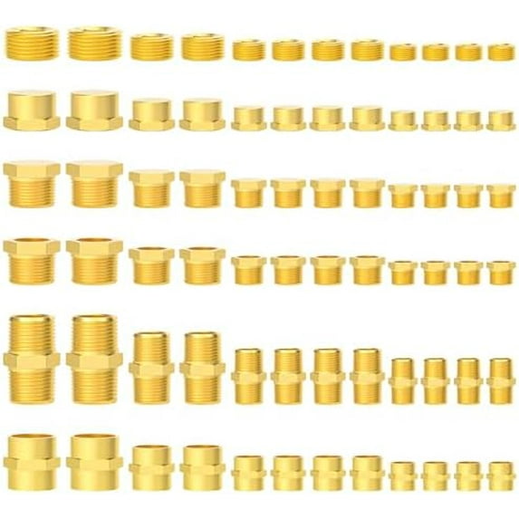 Brass Pipe Fittings Assortment Kit, Hex Nipple,Reducer Bushing,Reducing ...