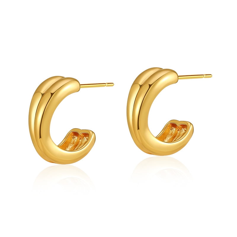 Brass Plated 18K Real Gold Small Size Multi-Layer C- Shaped Cold Style ...