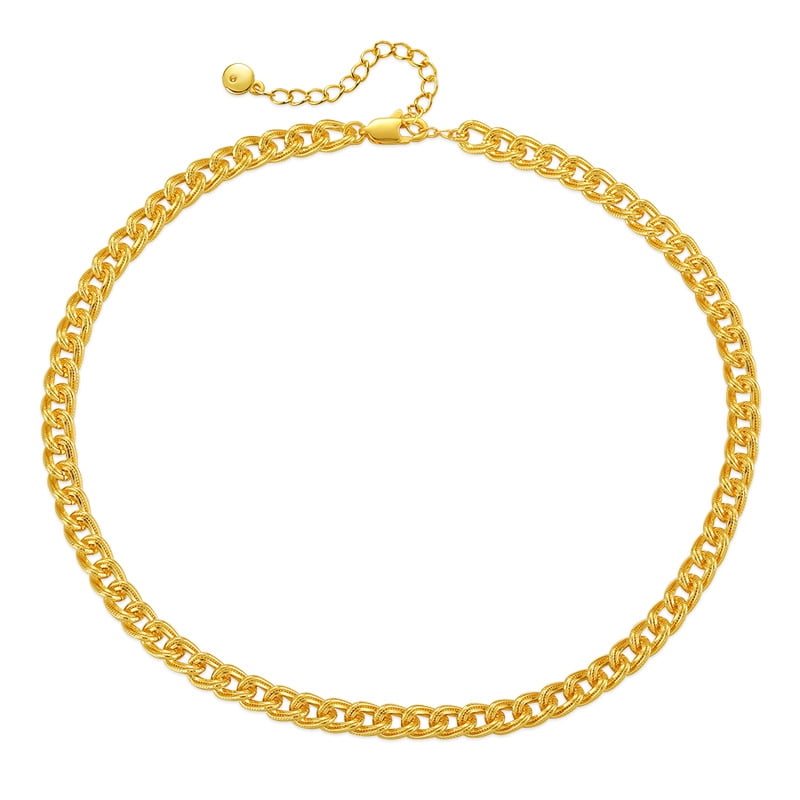 Brass Plated 18K True Gold Side-Body Flat Chain Cold Style Necklace Men ...