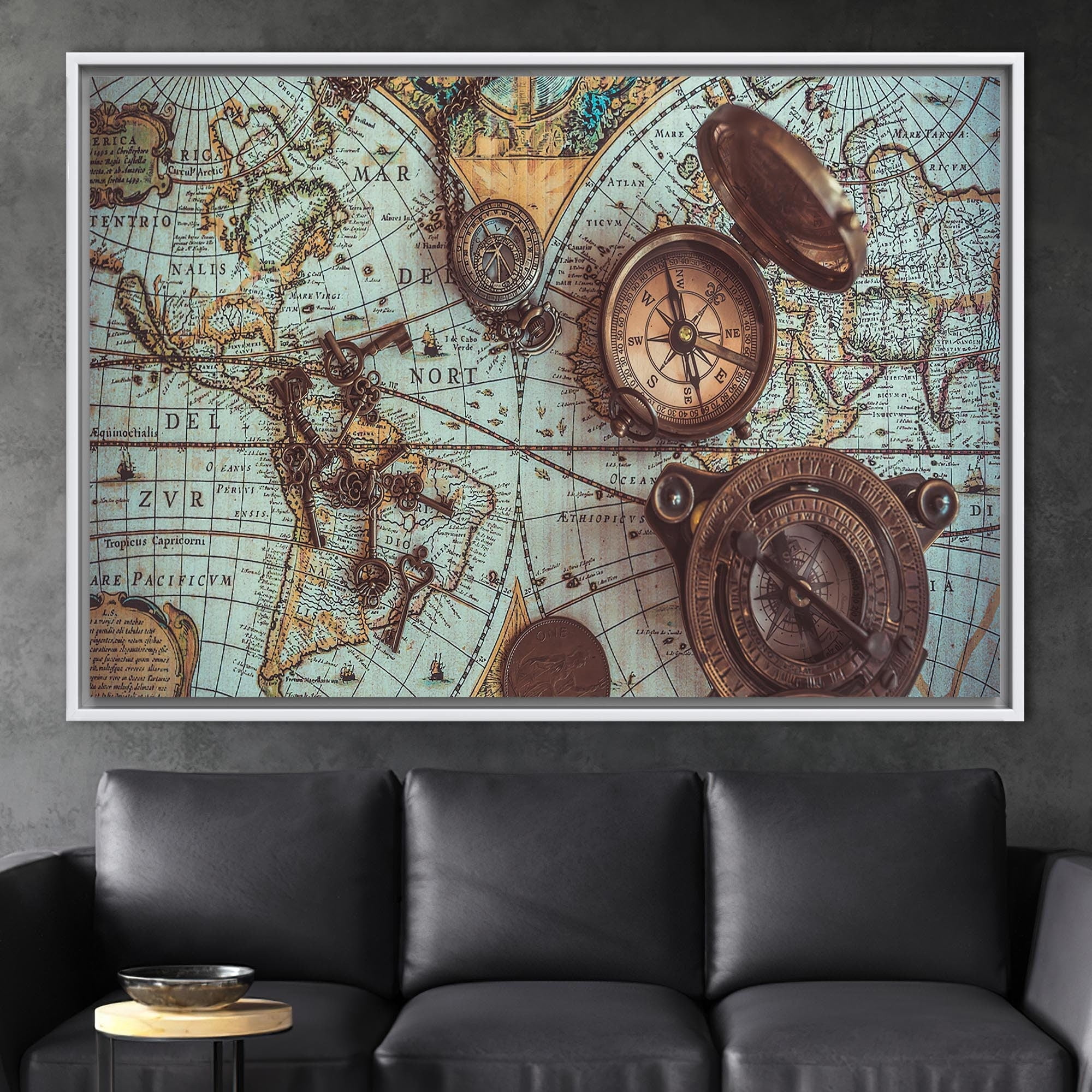 Brass Pocket Compass Wall Decor, Vintage Art Canvas Poster, Vintage ...