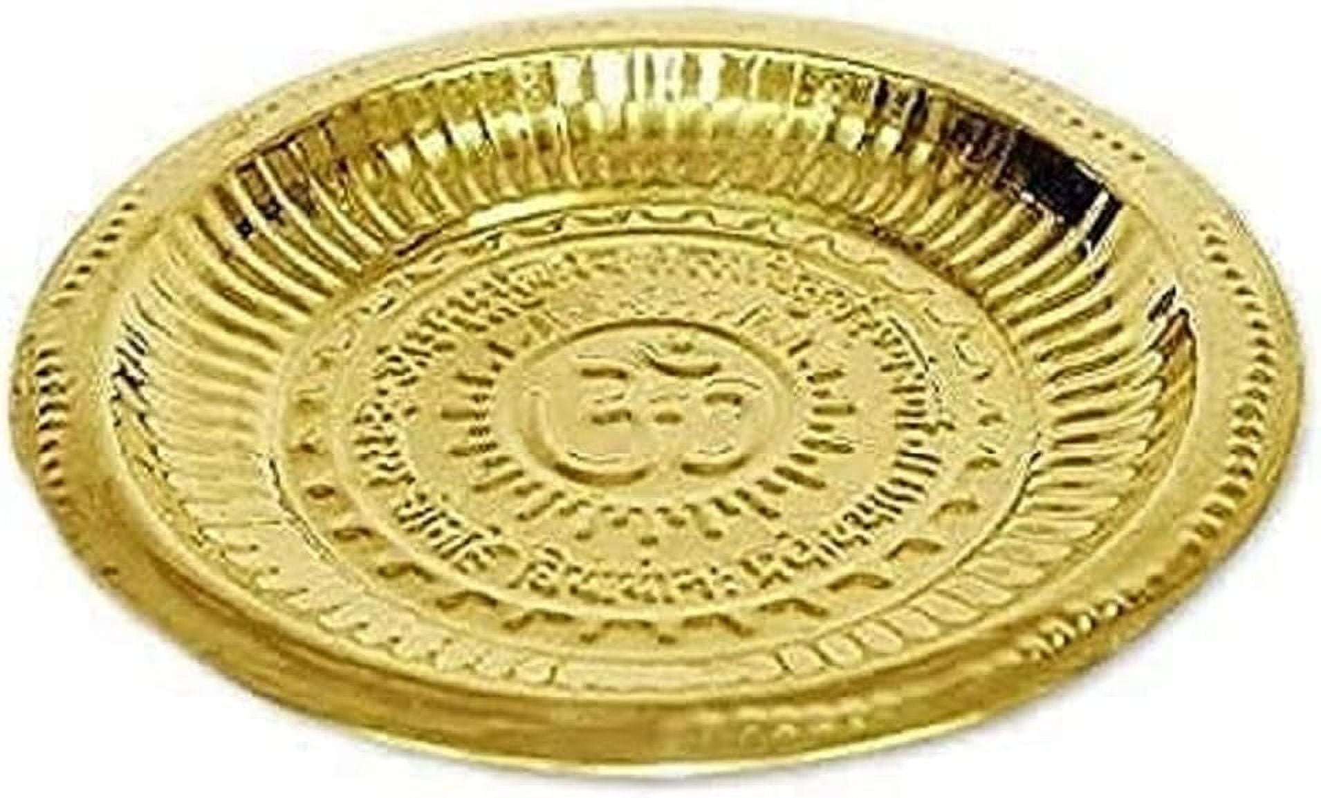 Brass Pooja Aarti Plate Thali with Om Symbol and Gayatri Mantra for ...