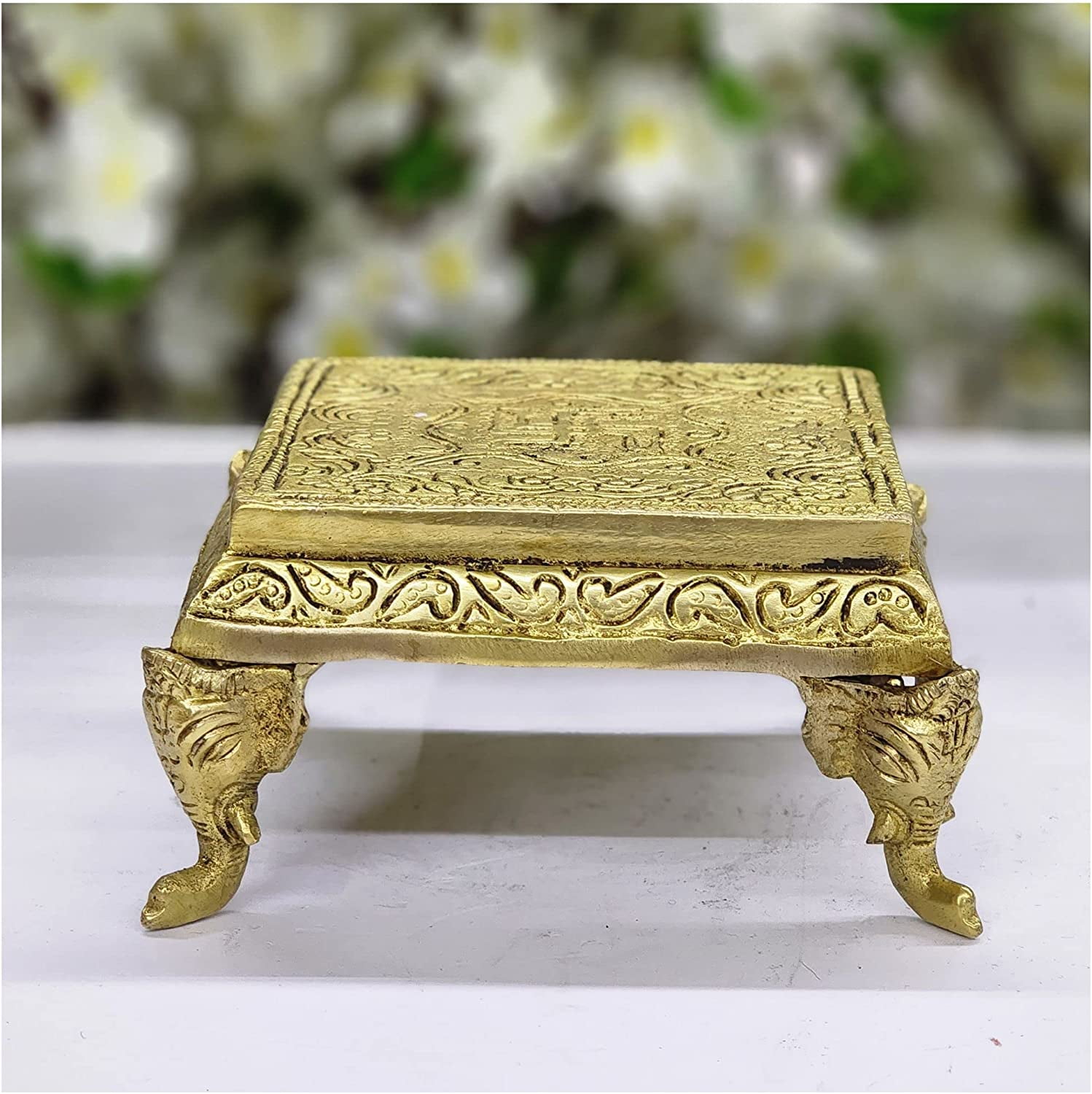 Brass Pooja Chowki Brass Bajot Elephant Pillar Swastika Brass Pooja ...