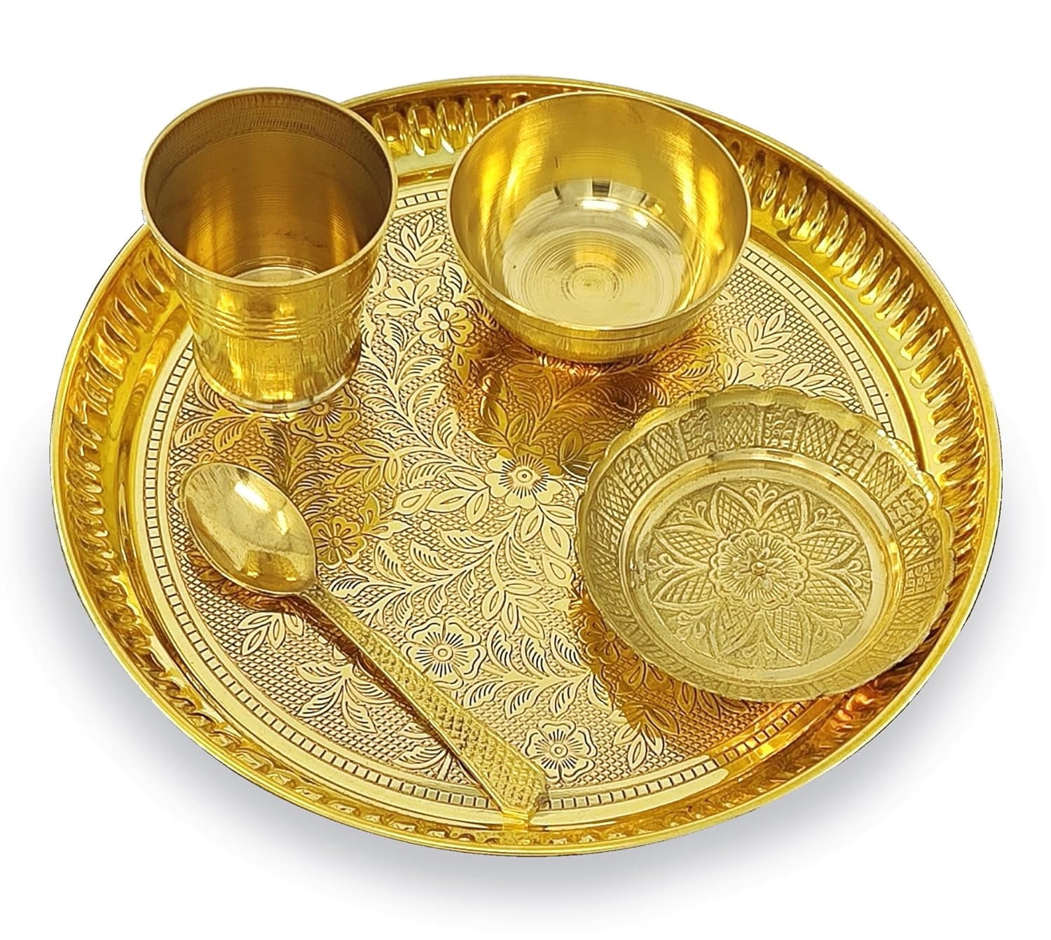 Brass Pooja Thali Set 8 Inch Puja Thali with Pital Plate and ...