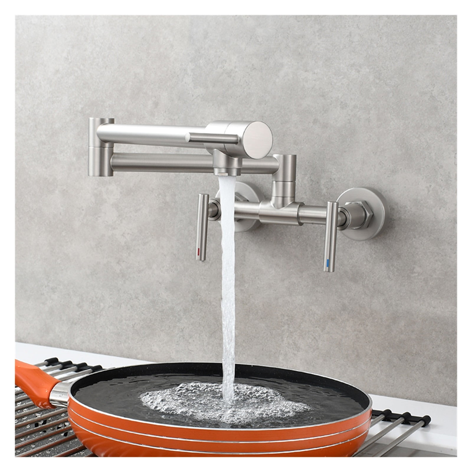 Brass Pot Filler Faucet 2 Holes Wall Mount Folding Kitchen Faucet Hot ...