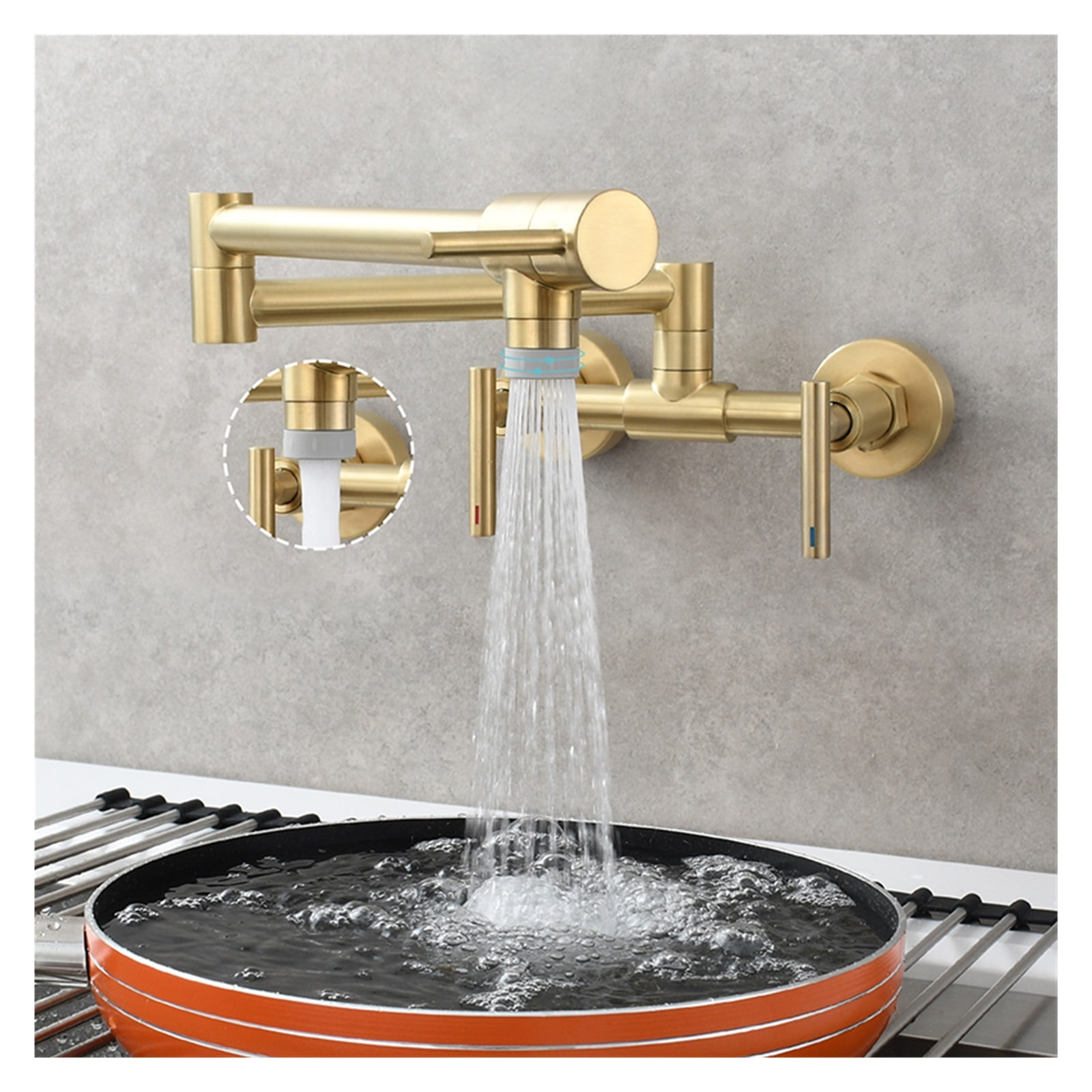 Brass Pot Filler Faucet 2 Holes Wall Mount Folding Kitchen Faucet Hot ...