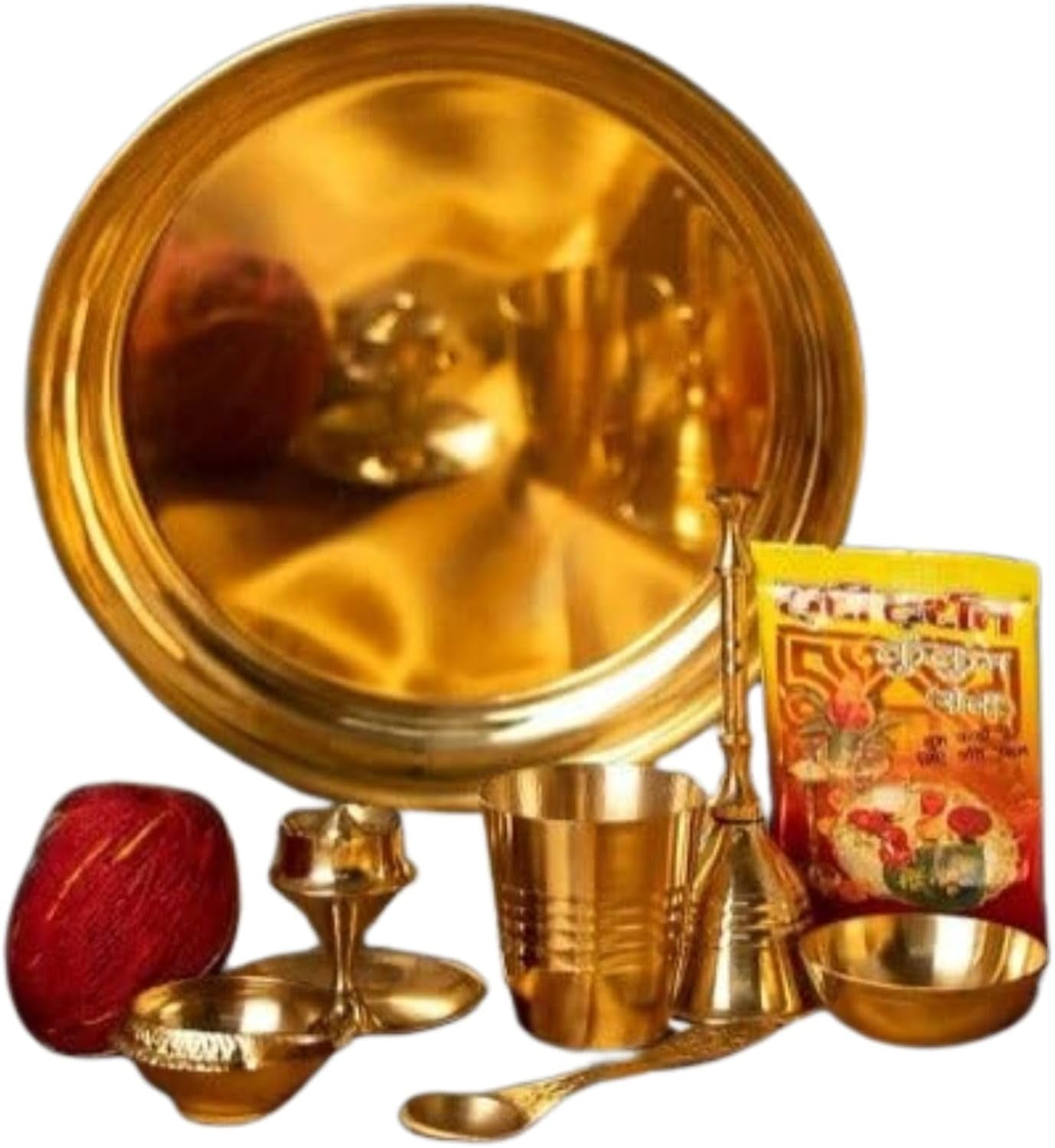 Brass Puja Thali Set of 9 Items Traditional Diwali Gift Home & Office ...