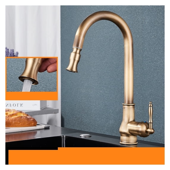 Brass Pull Out Kitchen Faucet Hot Cold Water Mixer Crane For Bathroom ...