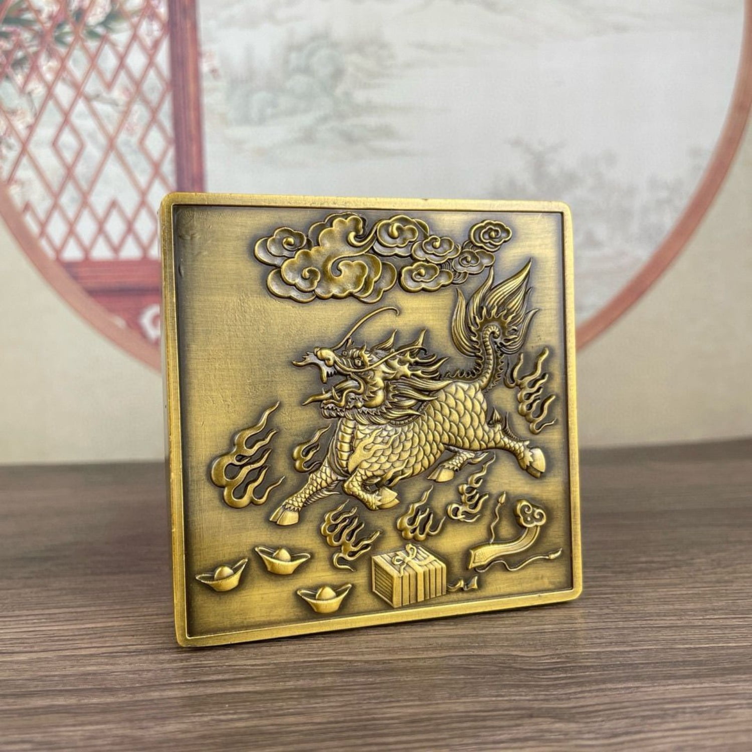 Brass Qilin Ink Box with Lid Square Inkstone Calligraphy Grinding Tool ...