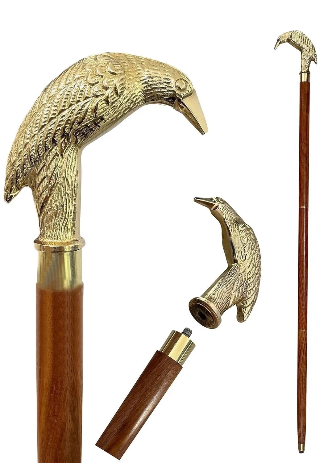 Brass Raven Silver Handle Cane Head Handle Wooden Walking cane-Walking ...