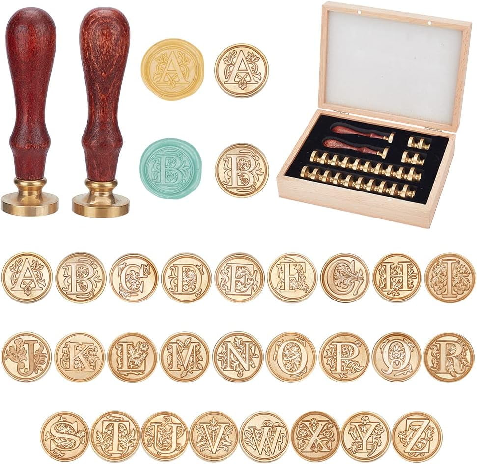 Brass Retro Alphabet Initials Wax Sealing Stamp with Wooden Box 26 ...