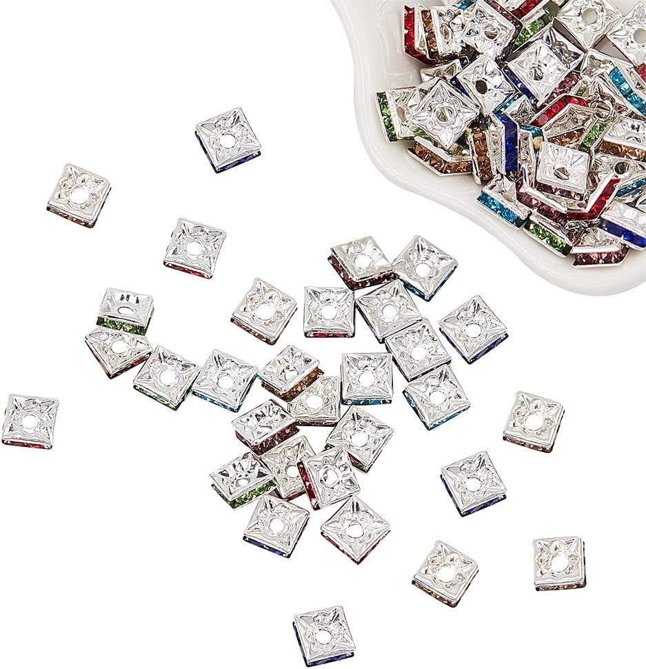 Brass Rhinestone Spacer Beads Grade A Square Nickel Free Mixed Color ...